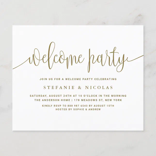 Gold Calligraphy Welcome Party Invitation | Zazzle