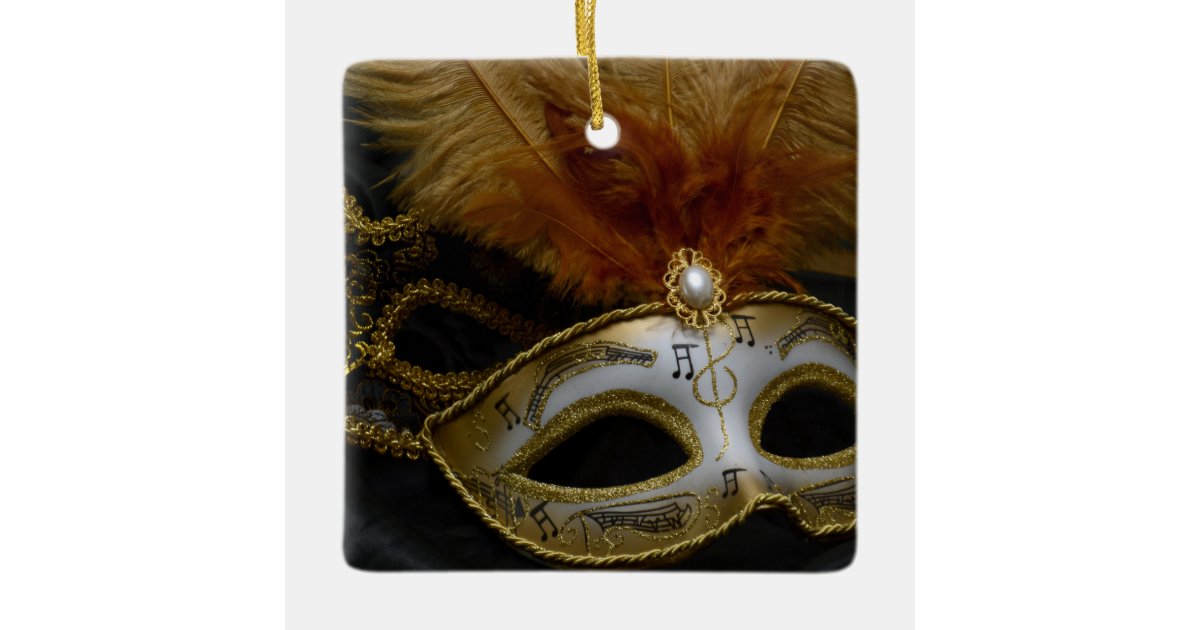 Gold Carnival Venetian Mask Masquerade Ceramic Ornament | Zazzle