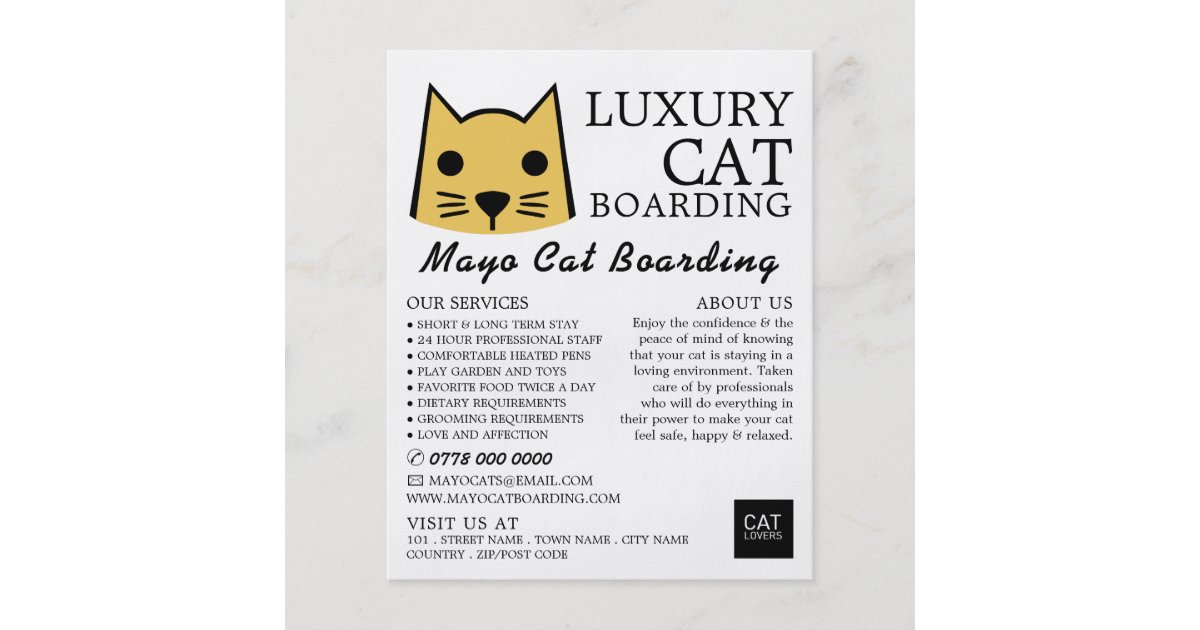 Gold Cat, Cat Boarding, Cattery Advertising Flyer | Zazzle
