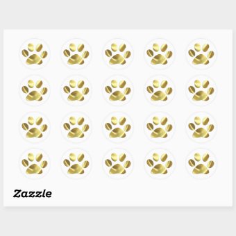 Gold Cat Paw Print Classic Round Sticker | Zazzle