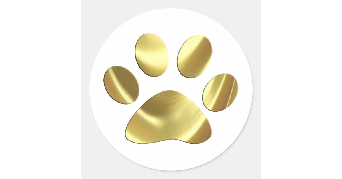 Gold Cat Paw Print Classic Round Sticker | Zazzle