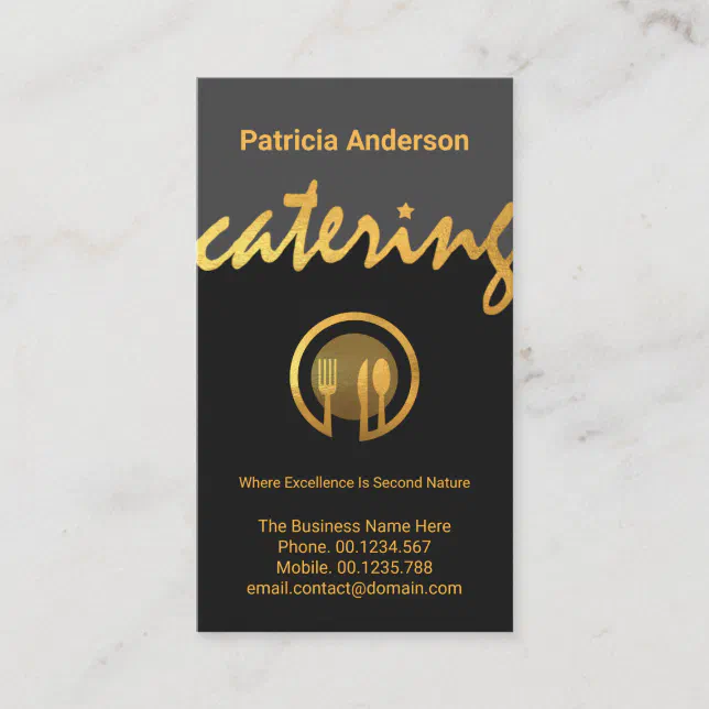 Gold Catering Signage Gold Cutlery Restaurant Business Card | Zazzle