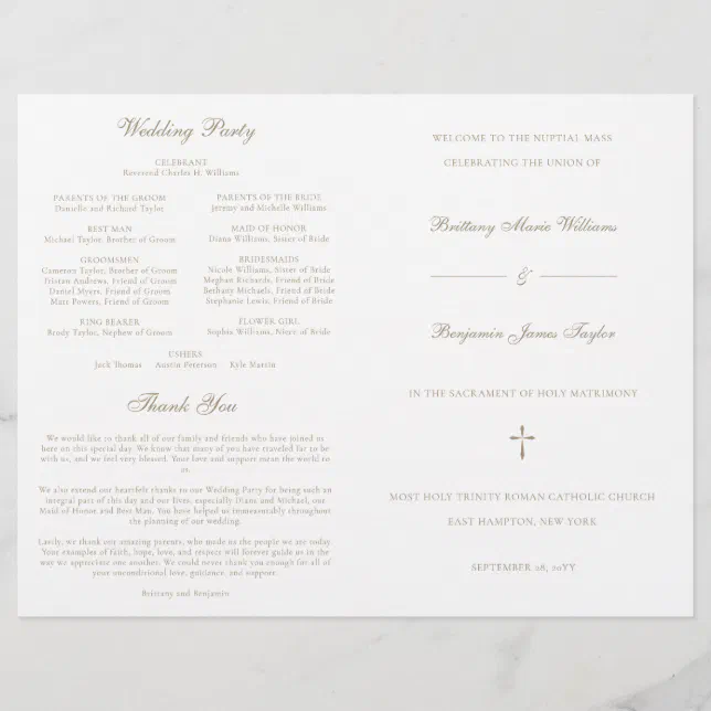 Gold Catholic Wedding Mass Ceremony Program | Zazzle