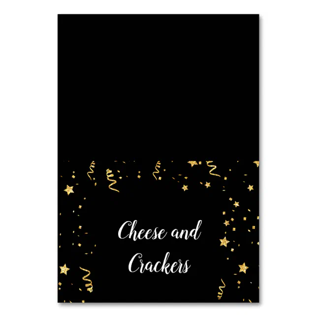 Gold Celebration on Black Buffet Food Labels Table Number | Zazzle