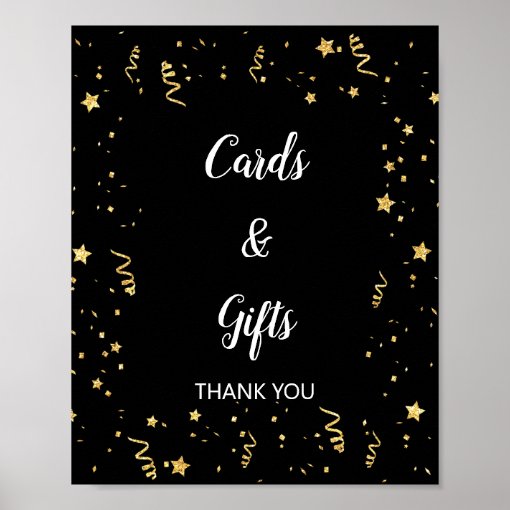 Gold Celebration on Black Cards & Gifts Sign | Zazzle