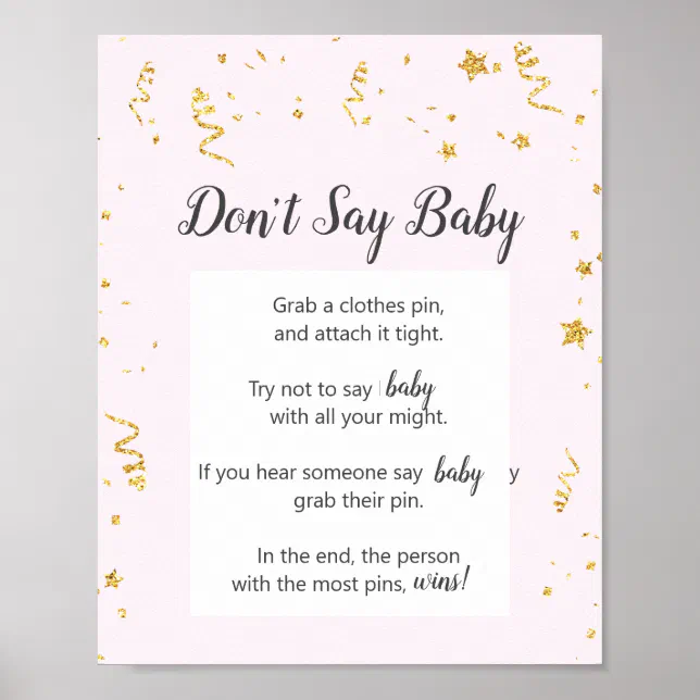Gold Celebration on Pink Don't Say Baby Game Poster | Zazzle