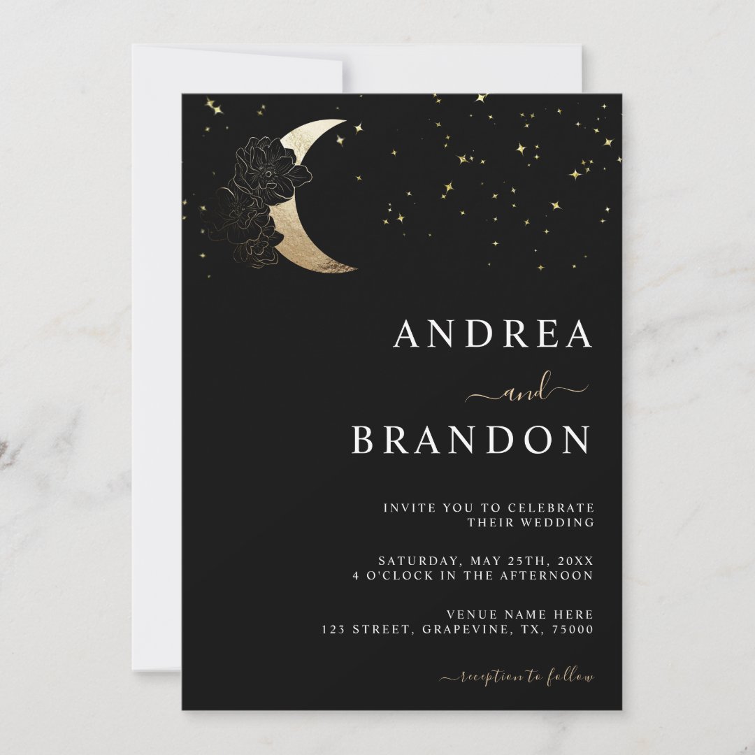 Gold Celestial Mystic Moon All in One Wedding Invitation | Zazzle
