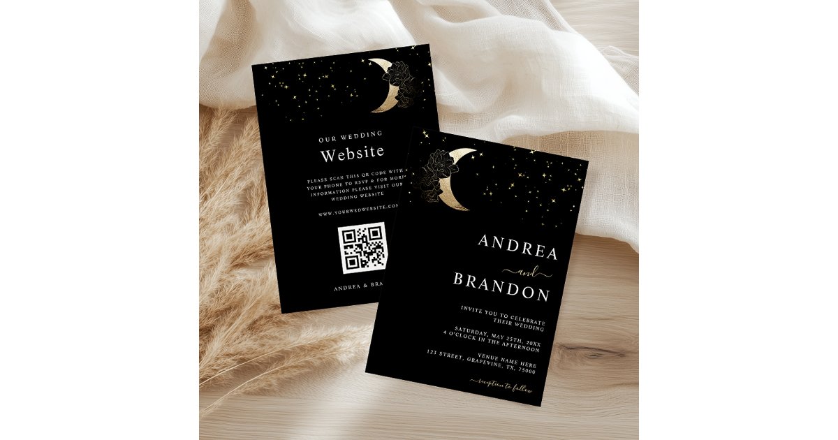 Gold Celestial Mystic Moon All in One Wedding Invitation | Zazzle