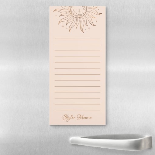 Gold Celestial Sun & Moon on Blush Magnetic Notepad | Zazzle