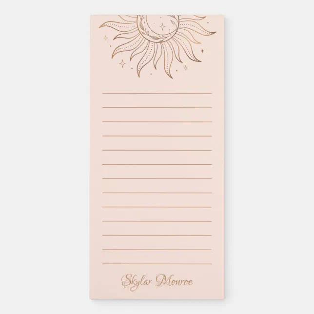 Gold Celestial Sun & Moon on Blush Magnetic Notepad | Zazzle