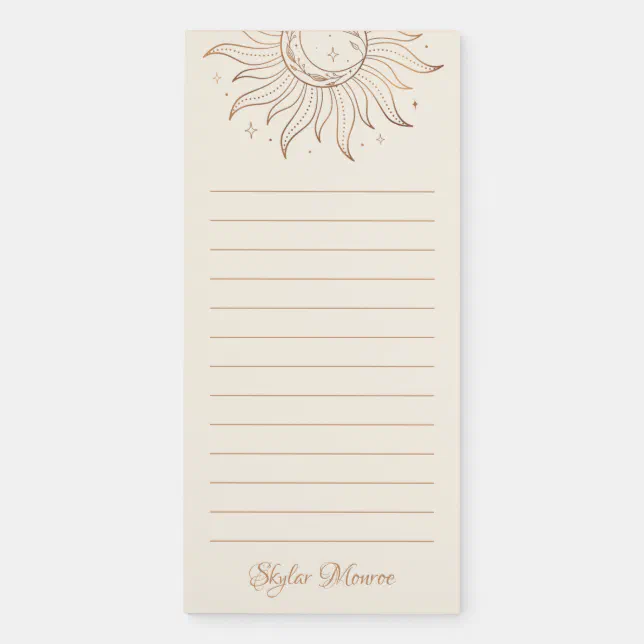 Gold Celestial Sun & Moon on Ivory Magnetic Notepad | Zazzle