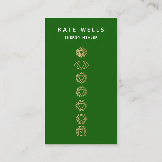 Gold Chakras Green Spiritual Energy Healer Business Card | Zazzle