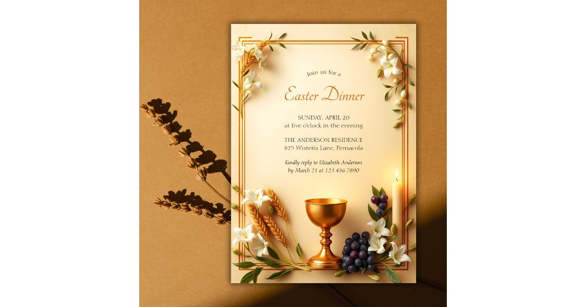 Gold Chalice Traditional Catholic Easter Dinner Invitation | Zazzle