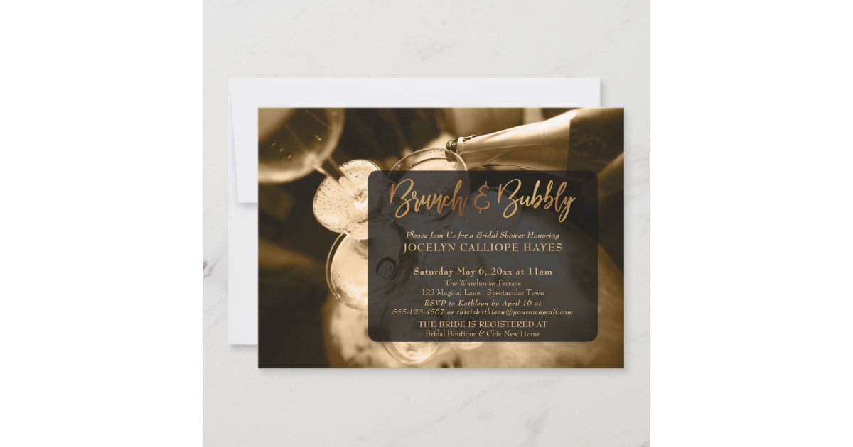 Gold Champagne Brunch & Bubbly Handwriting Invitation | Zazzle