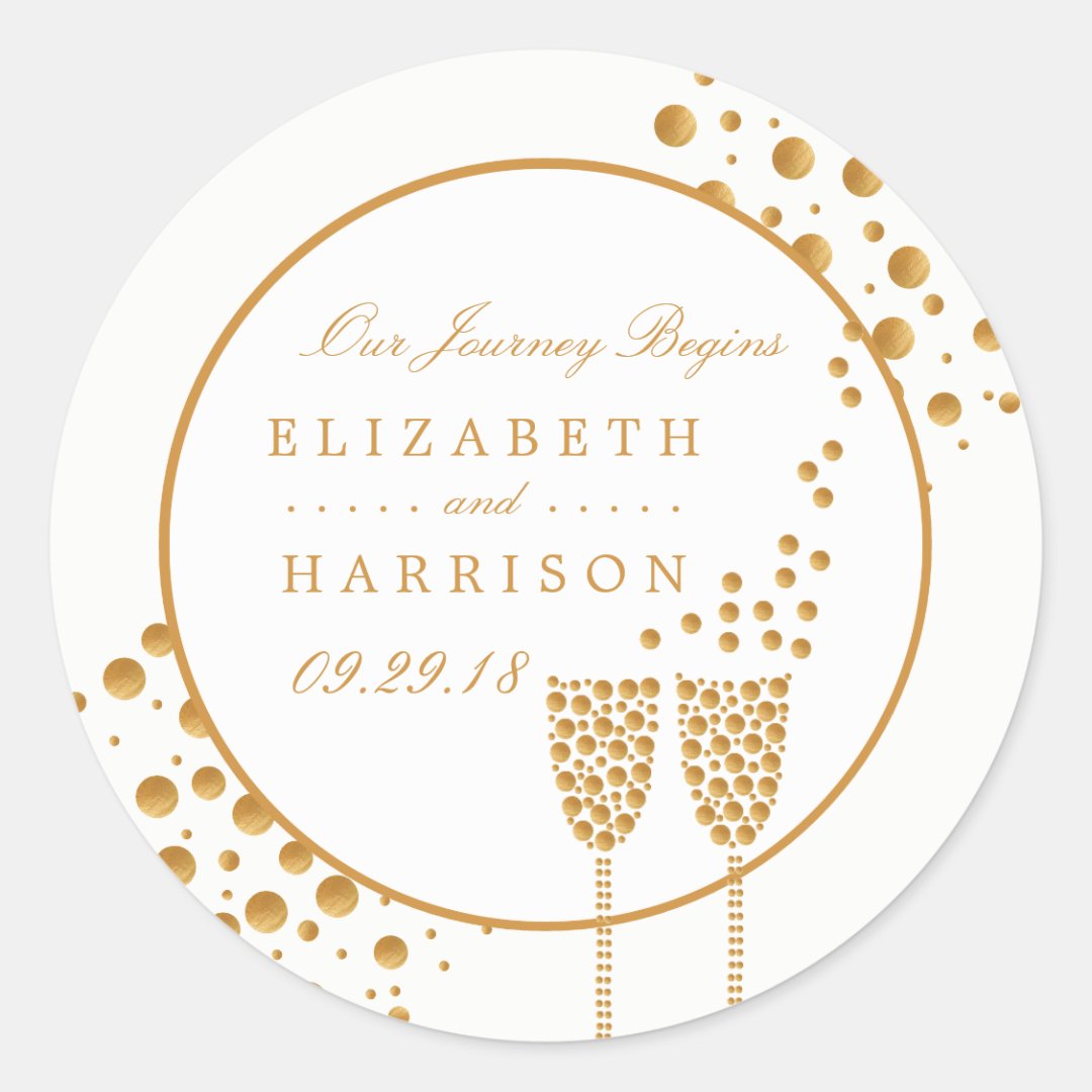 Gold Champagne Bubbles Wedding Classic Round Sticker | Zazzle