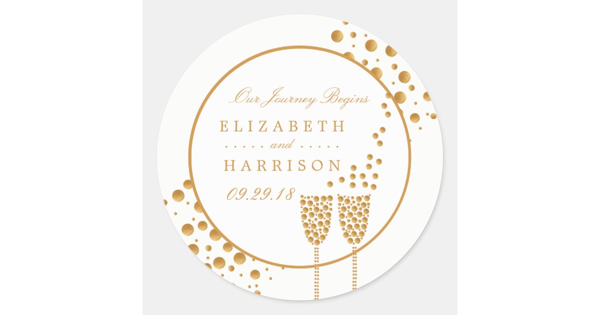 Gold Champagne Bubbles Wedding Classic Round Sticker | Zazzle