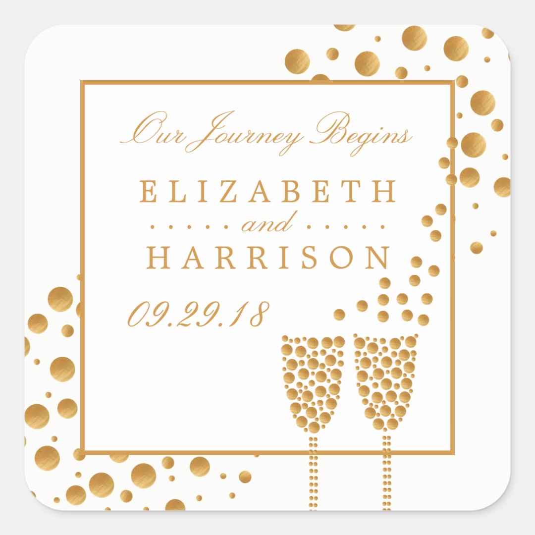 Gold Champagne Bubbles Wedding Square Sticker | Zazzle