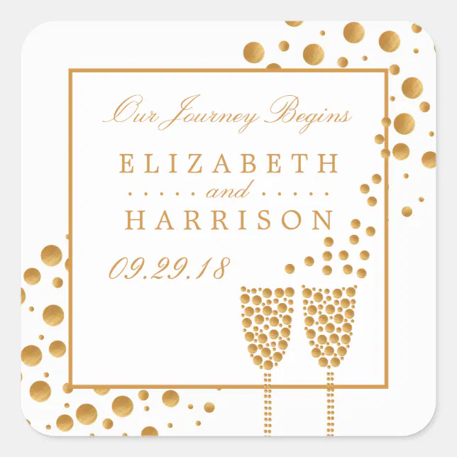 Gold Champagne Bubbles Wedding Square Sticker | Zazzle