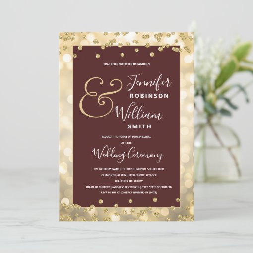 Gold Champagne Burgundy Elegant Wedding Invitation | Zazzle