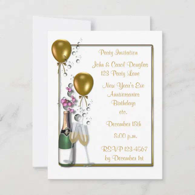 Gold Champagne Party Invitation | Zazzle