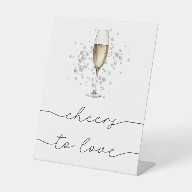 Gold Champagne Pearls and Prosecco Cheers To Love Pedestal Sign | Zazzle