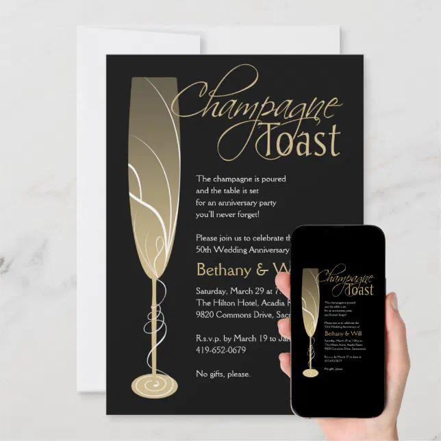Gold Champagne Toast Invitation | Zazzle