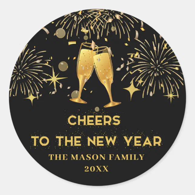 Gold Cheers New Years Eve Party Classic Round Sticker | Zazzle