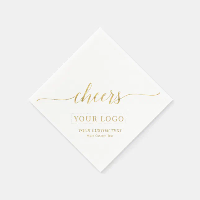 Gold Cheers | Simple Business Logo Custom Text Napkins | Zazzle