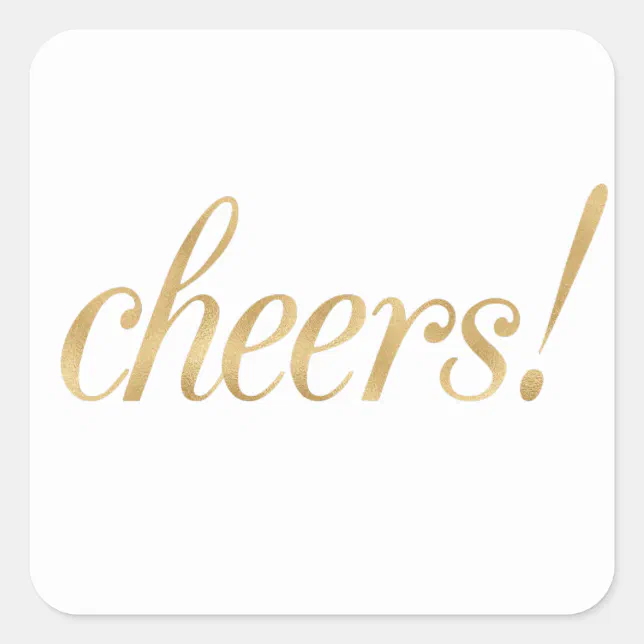 Gold cheers stickers, foil font square sticker | Zazzle