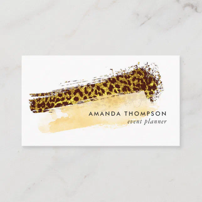 Gold Cheetah Skin Brush Strokes Business Card | Zazzle