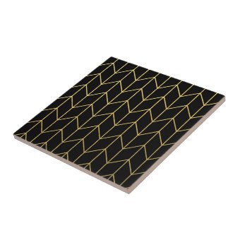 Gold Chevron on Black Background Modern Chic Tile | Zazzle