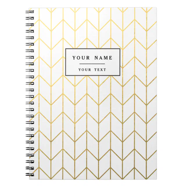 Gold Chevron White Background Modern Chic Notebook | Zazzle