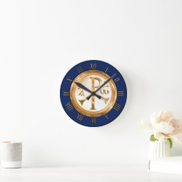 Gold Chi Rho Sign Round Clock | Zazzle