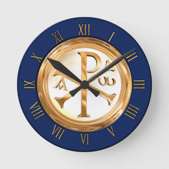 Gold Chi Rho Sign Round Clock | Zazzle