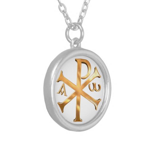 Gold Chi-Rho Silver Plated Necklace | Zazzle