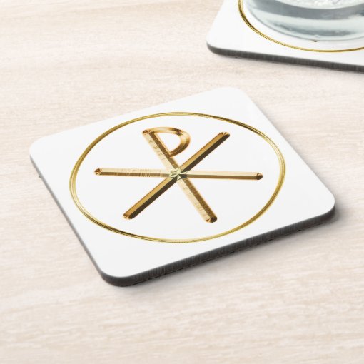 Gold Chi-Rho symbol Beverage Coaster | Zazzle