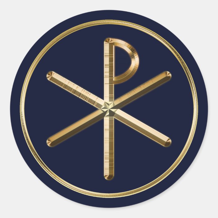 Gold Chi-Rho symbol on dark blue Classic Round Sticker | Zazzle.com