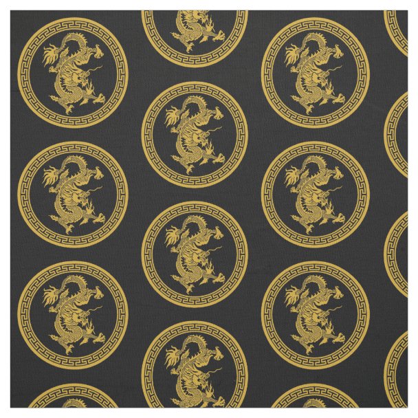 Gold Chinese dragon medallion Fabric | Zazzle