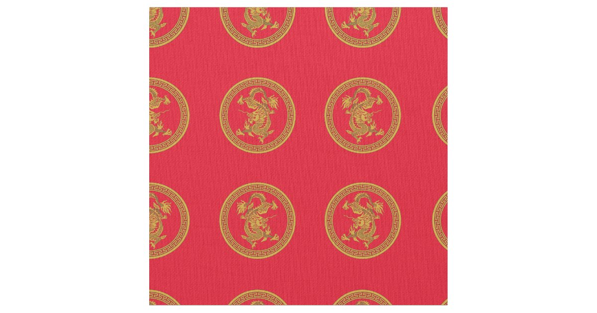 Gold Chinese dragon medallion Fabric | Zazzle