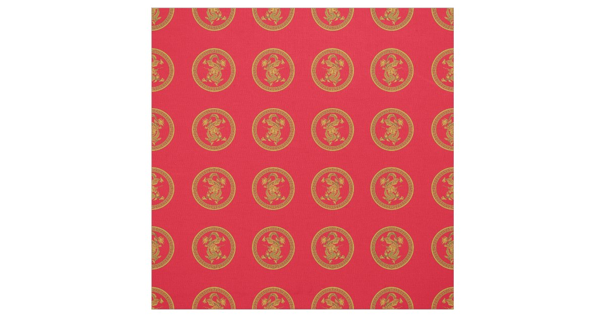 Gold Chinese dragon medallion Fabric | Zazzle