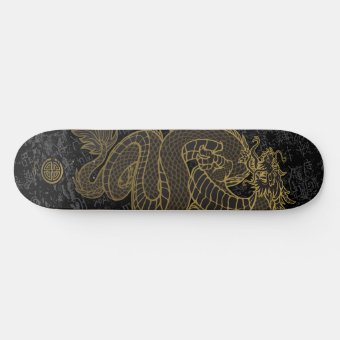Gold Chinese Dragon on Black Skateboard | Zazzle