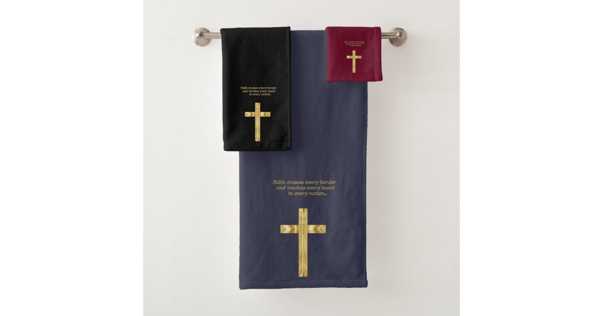 Gold Christian Faith cross with funny saying Bath Towel Set | Zazzle