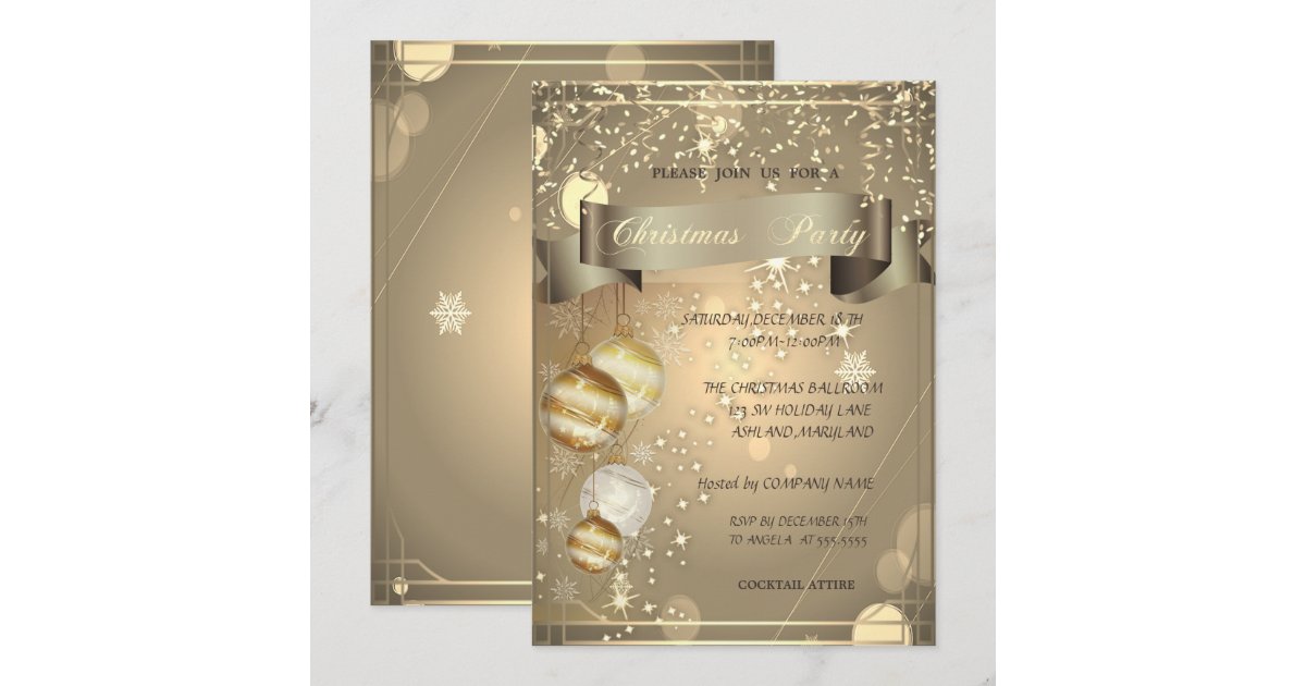 Gold,Christmas Balls Company Christmas Party Invitation | Zazzle