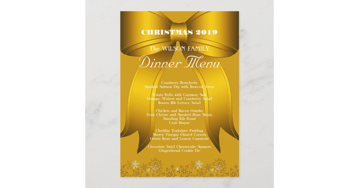 Gold Christmas Dinner Custom Menu | Zazzle