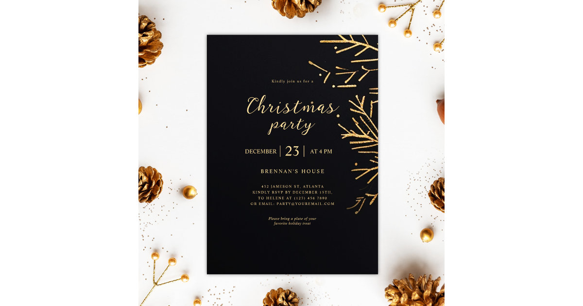 Gold Christmas Modern Elegant Holiday Party Invitation | Zazzle