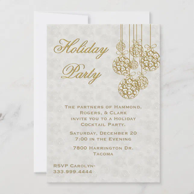 Gold Christmas Ornaments Holiday Invitation | Zazzle