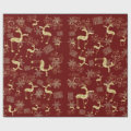 Gold Christmas Reindeer on Dark Red Wrapping Paper | Zazzle