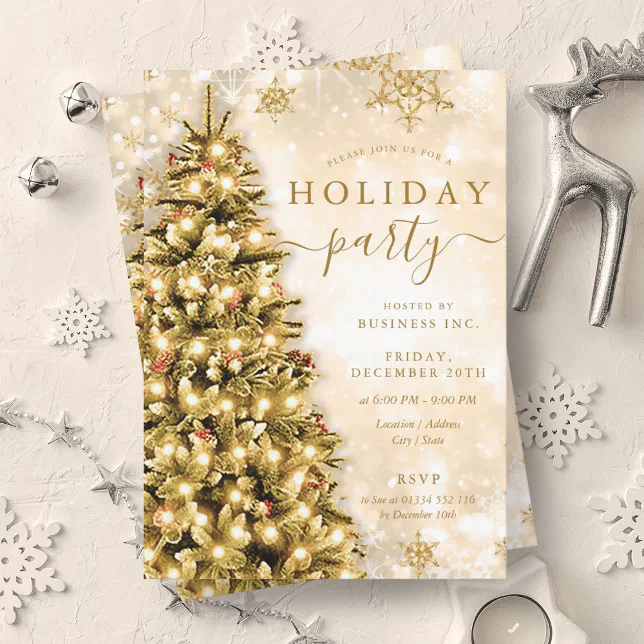 Gold Christmas Tree Company Holiday Party Invitation Zazzle
