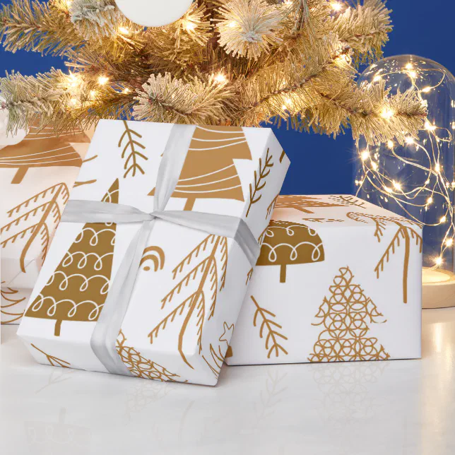 Gold Christmas Tree Holiday Pattern Wrapping Paper | Zazzle