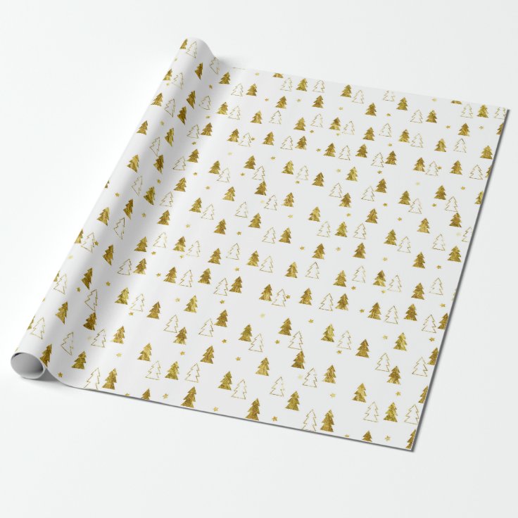 Gold Christmas Tree Pattern Wrapping Paper | Zazzle